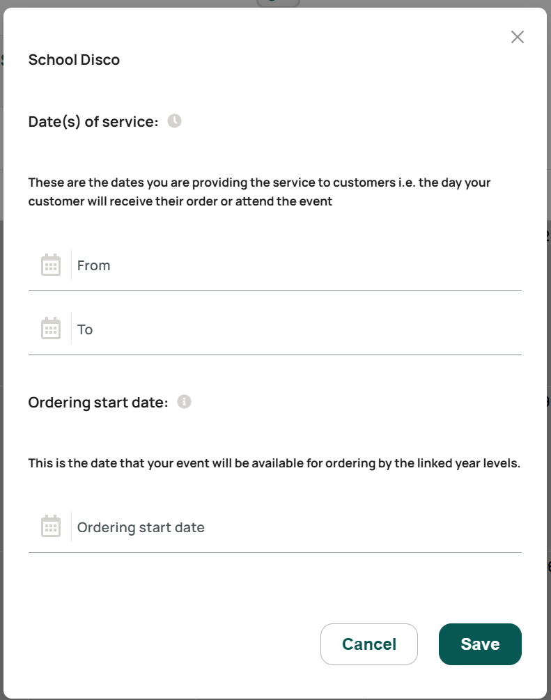 Add a service date for an event/special food day