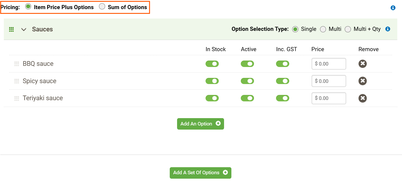 How to add and manage item options