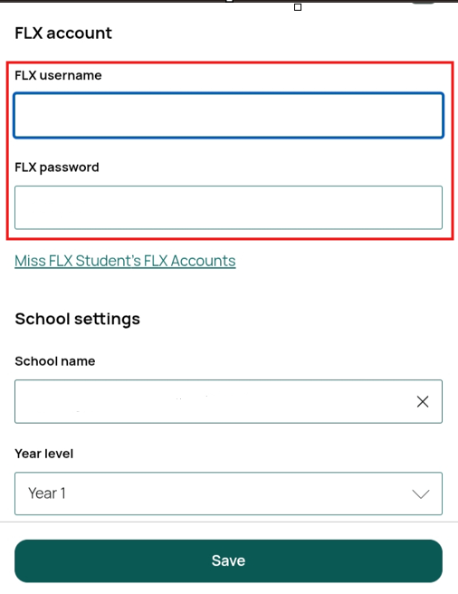 How do I change my child's username or password on the FLX app?