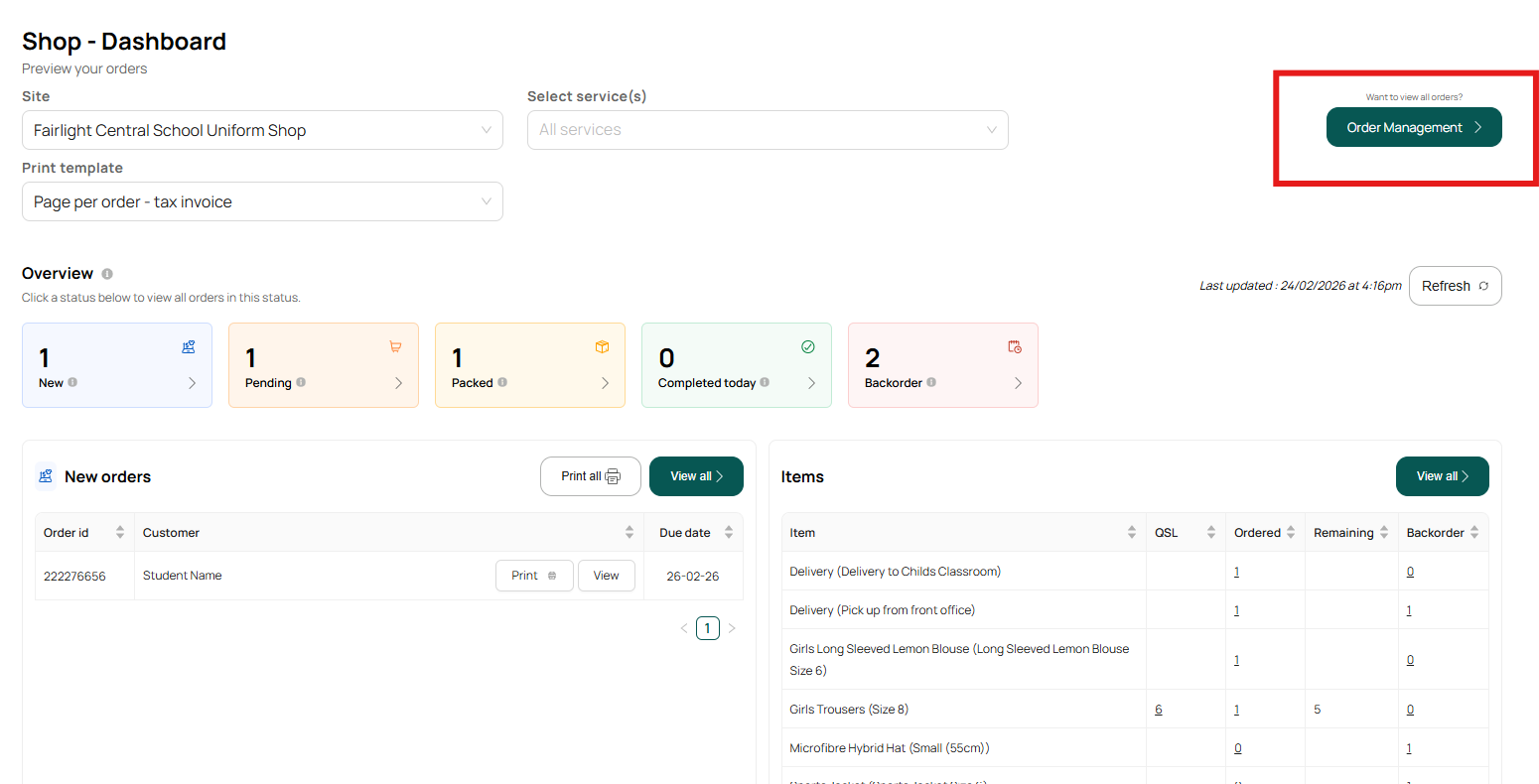 Managing shop orders