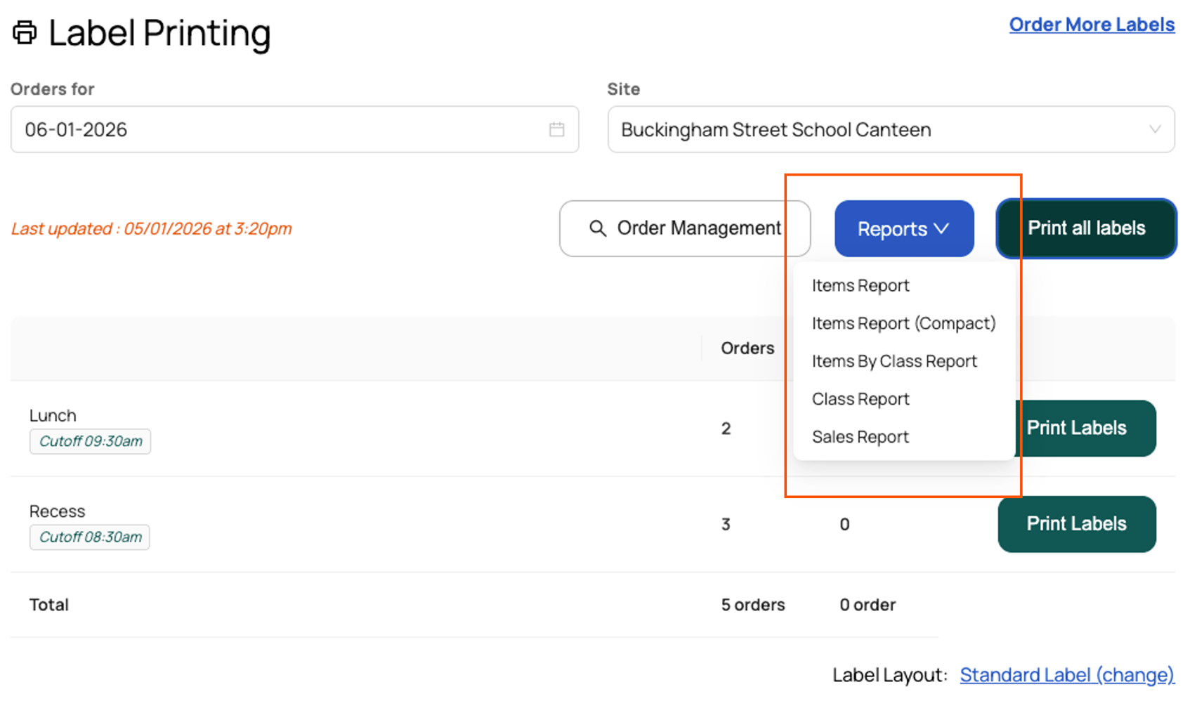 Daily order reports
