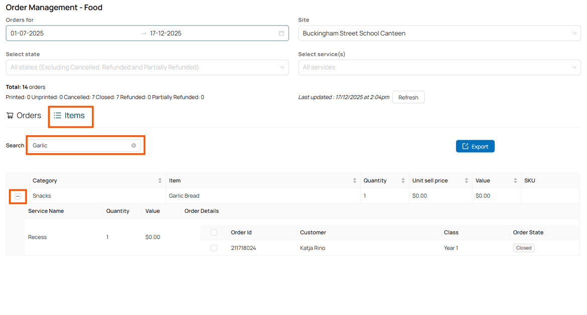 How to refund an item from multiple orders