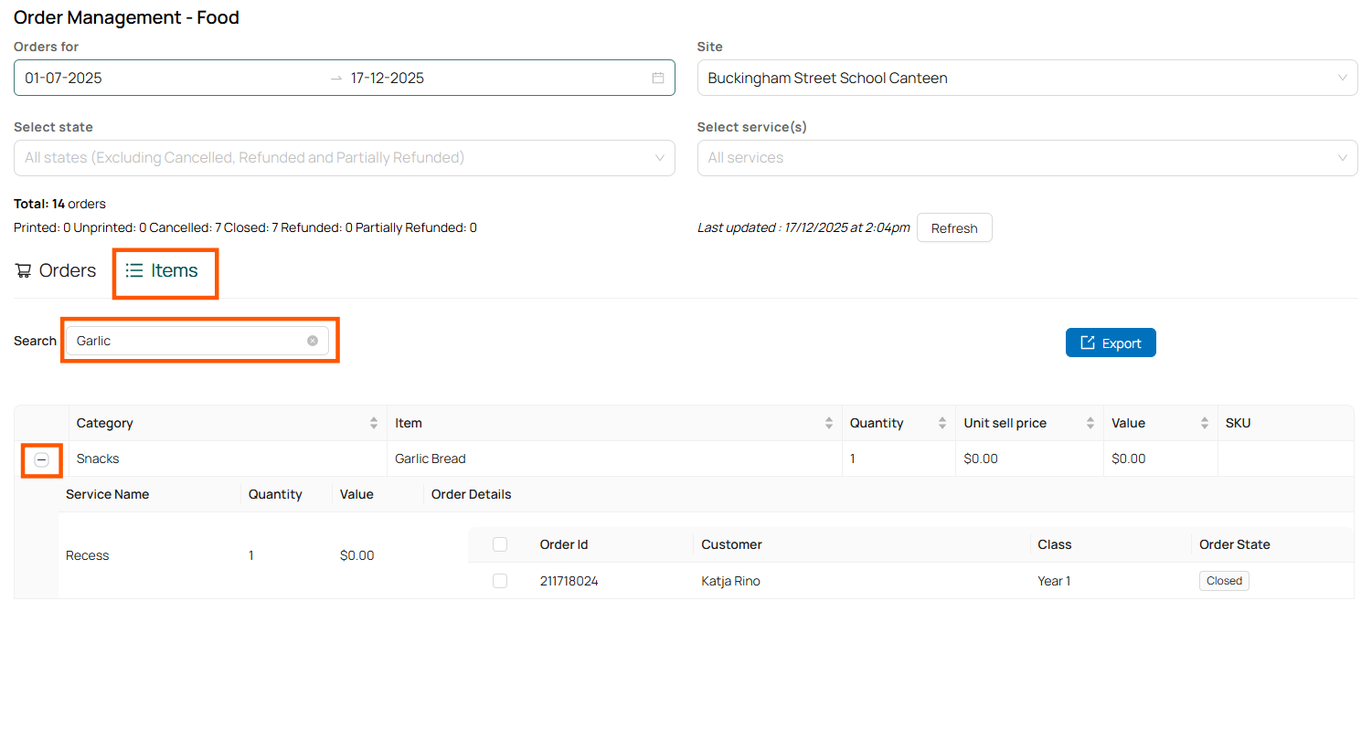 How to refund an item from multiple orders