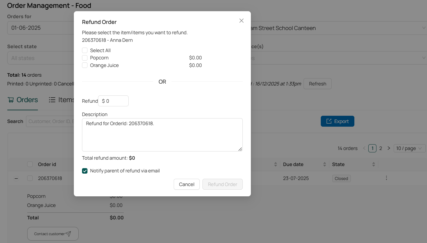 How to refund multiple orders