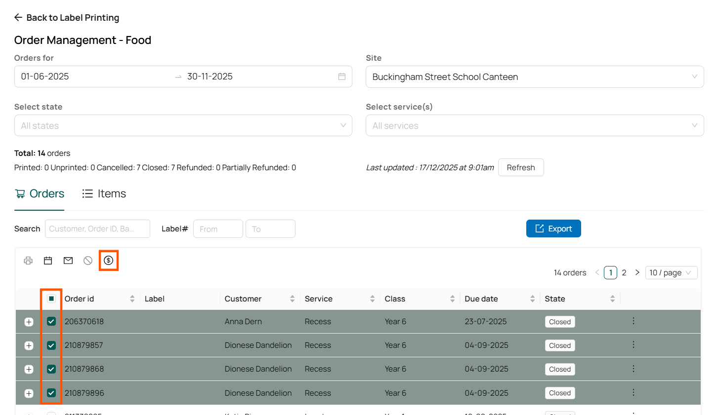 How to refund multiple orders